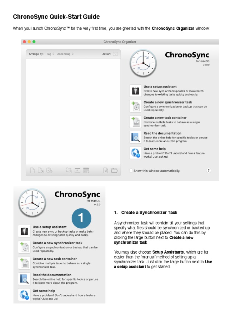 ChronoSync Quick Start Guide | PDF | Backup | Icon (Computing)