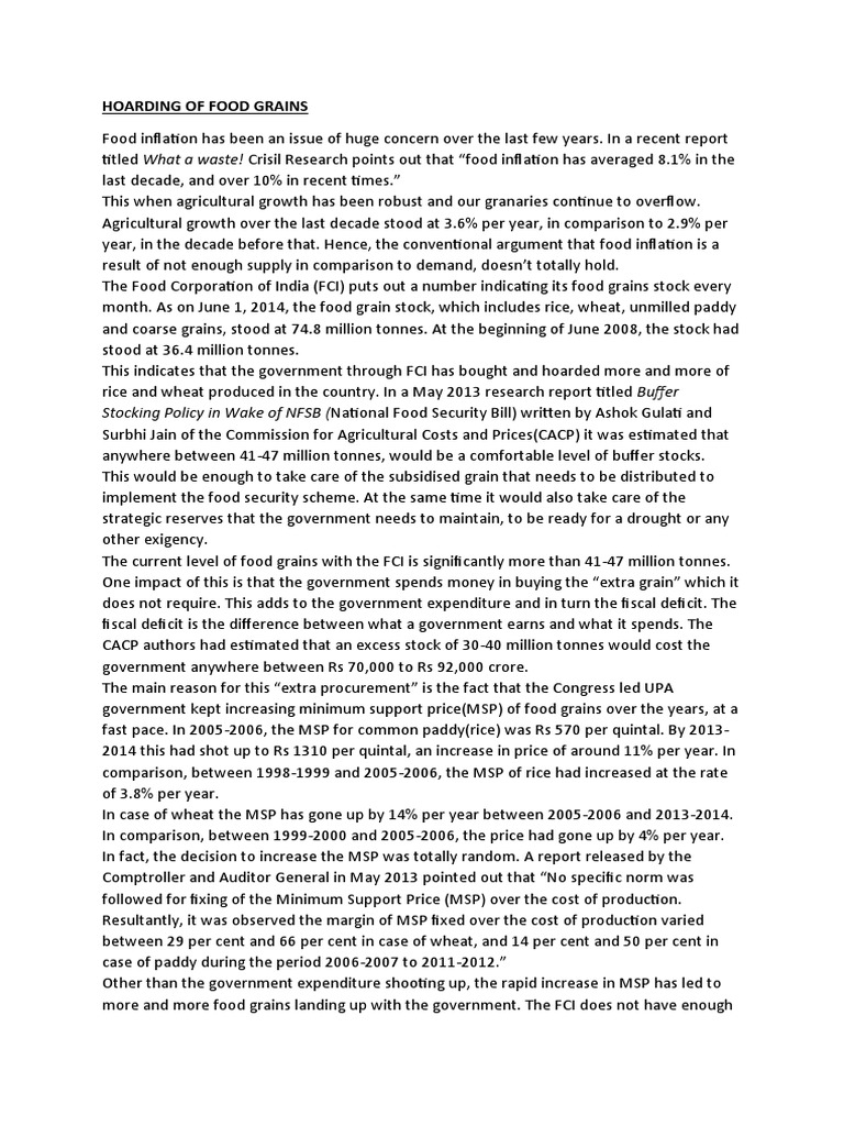 Hoarding of Food Grains | PDF | Economies | Food And Drink