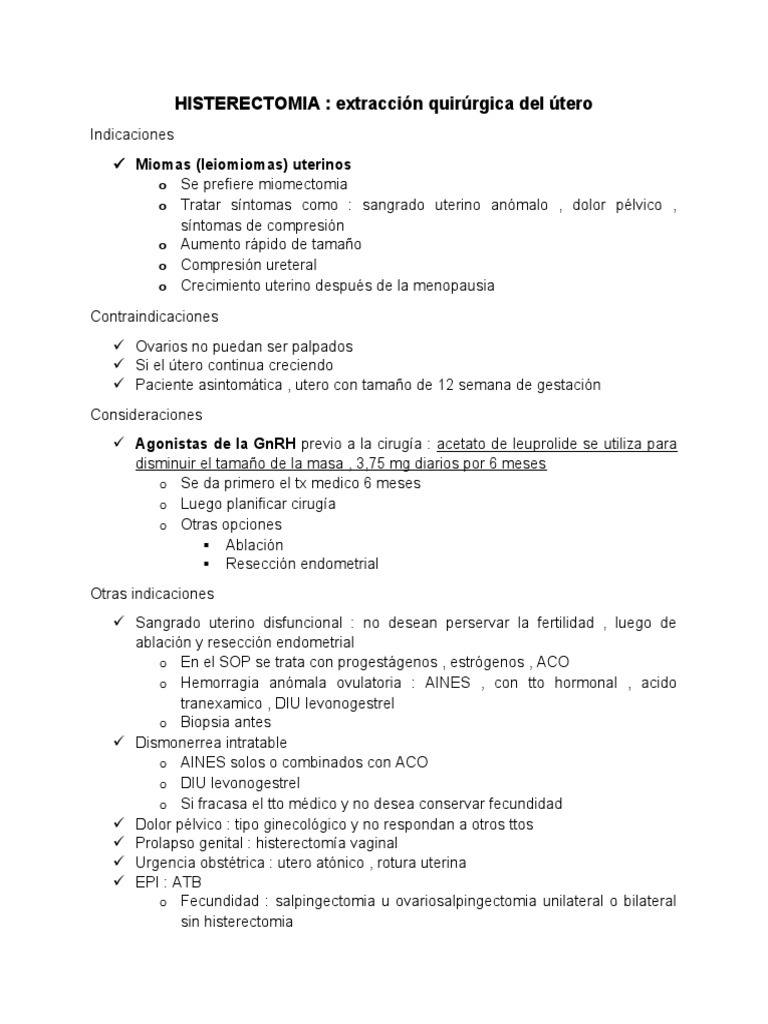 Histerectomía: Indicaciones y Procedimientos | PDF | Útero | Vagina