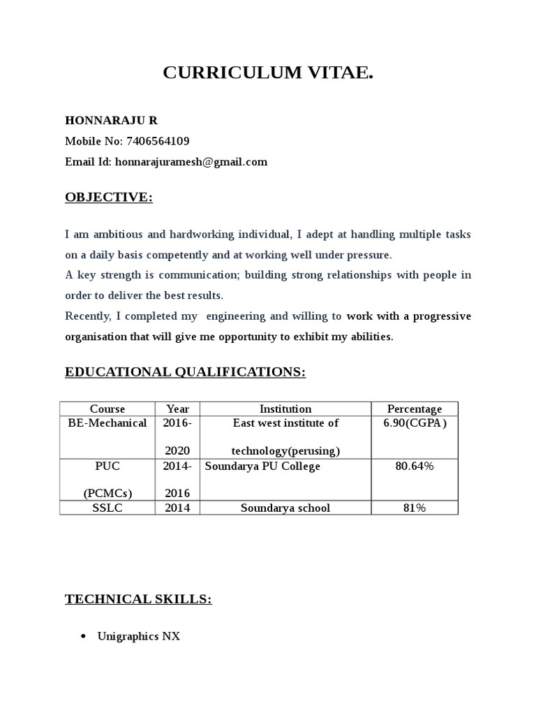 Curriculum Vitae.: Objective | PDF | Behavior Modification | Cognition