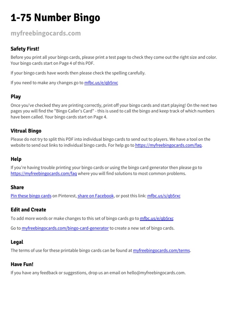 1-75 Number Bingo: Safety First! | PDF