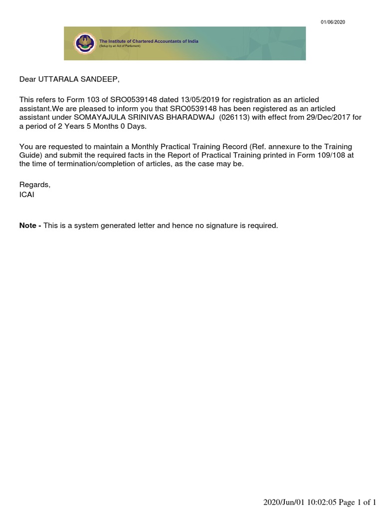 Form 103 Letter | PDF