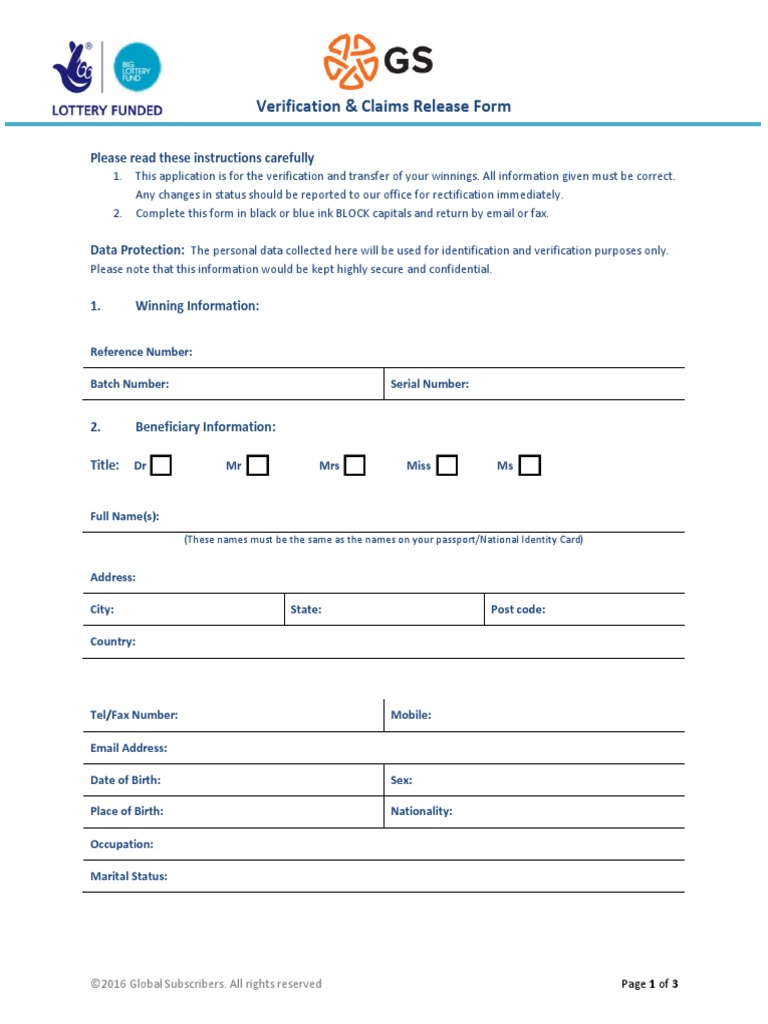 Verification & Claims Release Form: Please Read These Instructions ...