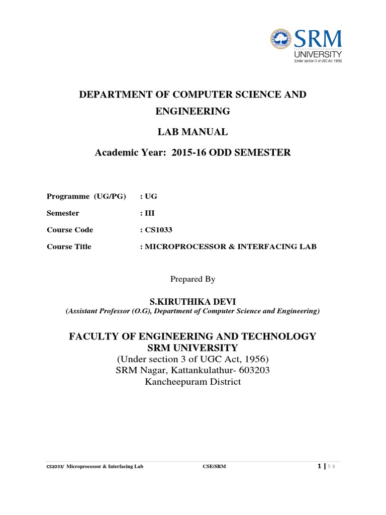 Microprocessor Cs 1033 Lab Manual April 2016 | PDF | Binary Coded Decimal | Central Processing Unit