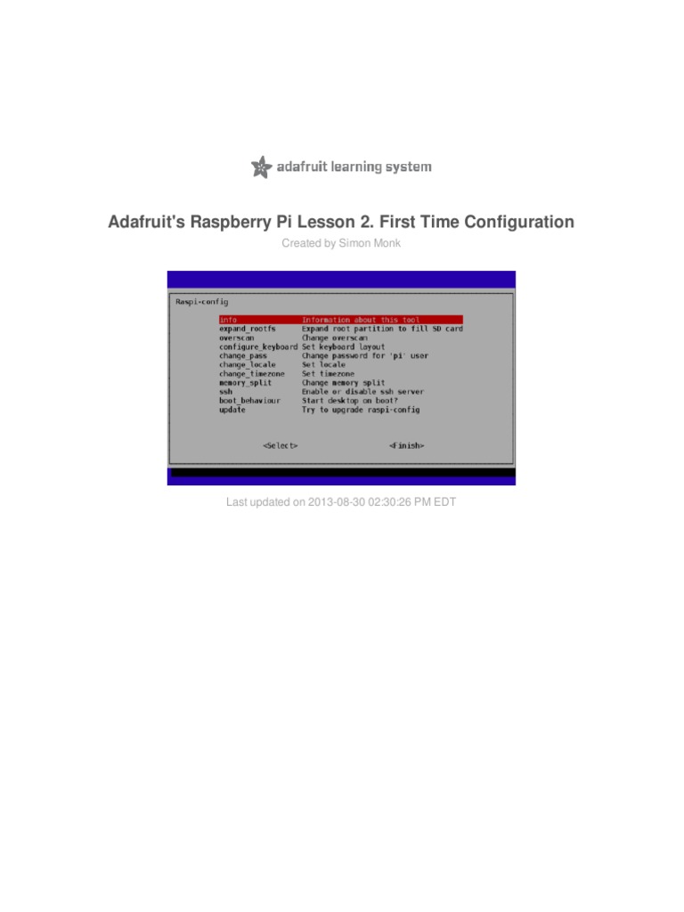 Adafruit's Raspberry Pi Lesson 2. First Time Configuration: Created by Simon Monk | PDF ...