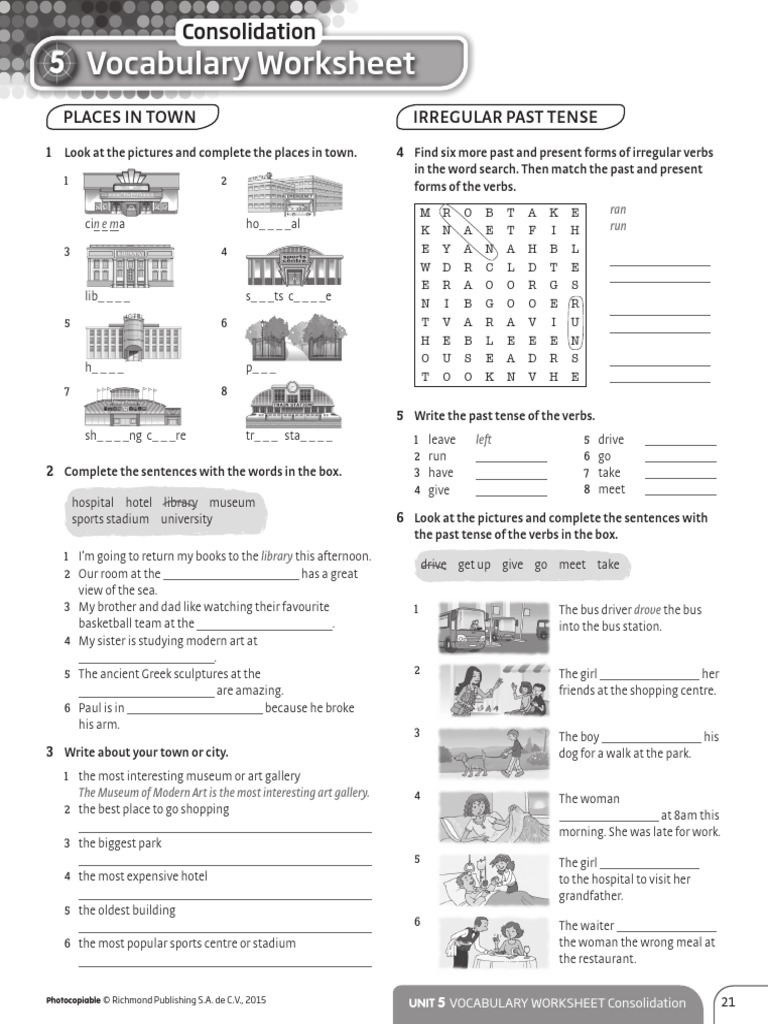 Achievers - A1 - Vocabulary - Worksheet - Consolidation - Unit - 5 ...