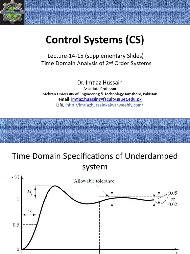 Control Systems (CS) : Lecture-14-15 (Supplementary Slides) Time Domain ...