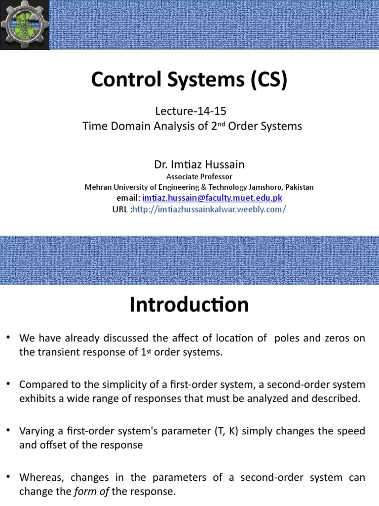 Control Systems (CS) : Lecture-14-15 Time Domain Analysis of 2 Order ...