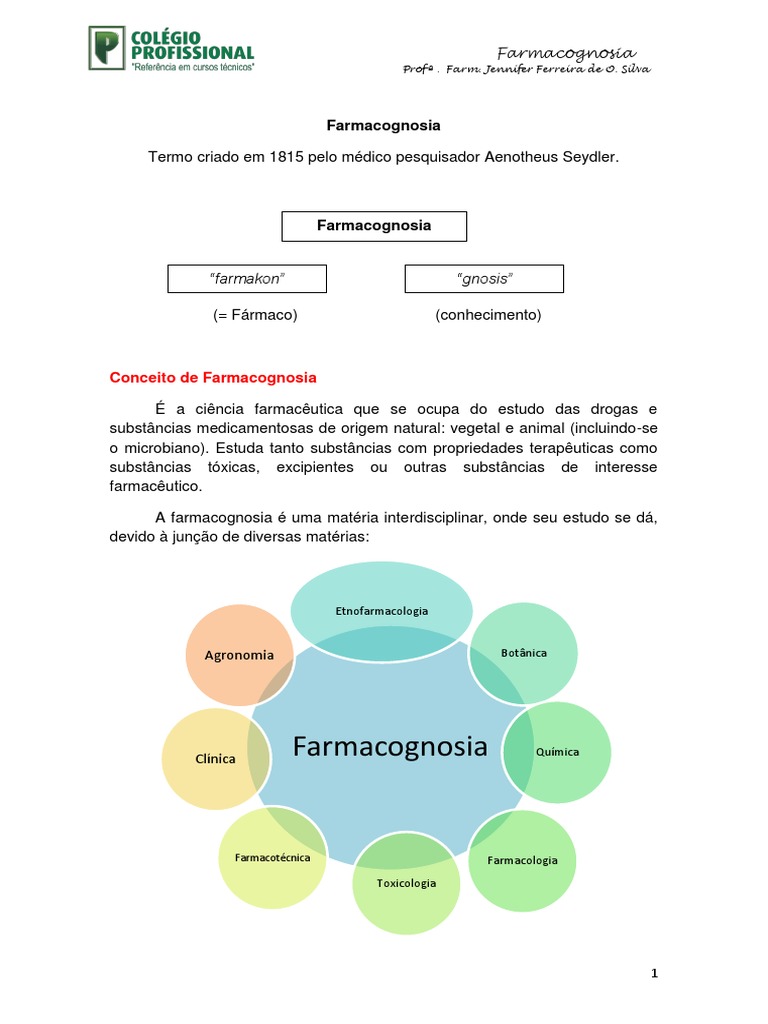 Apostila Farmacognosia - Prof Farm Jennifer Ferreira de Oliveira Silva ...