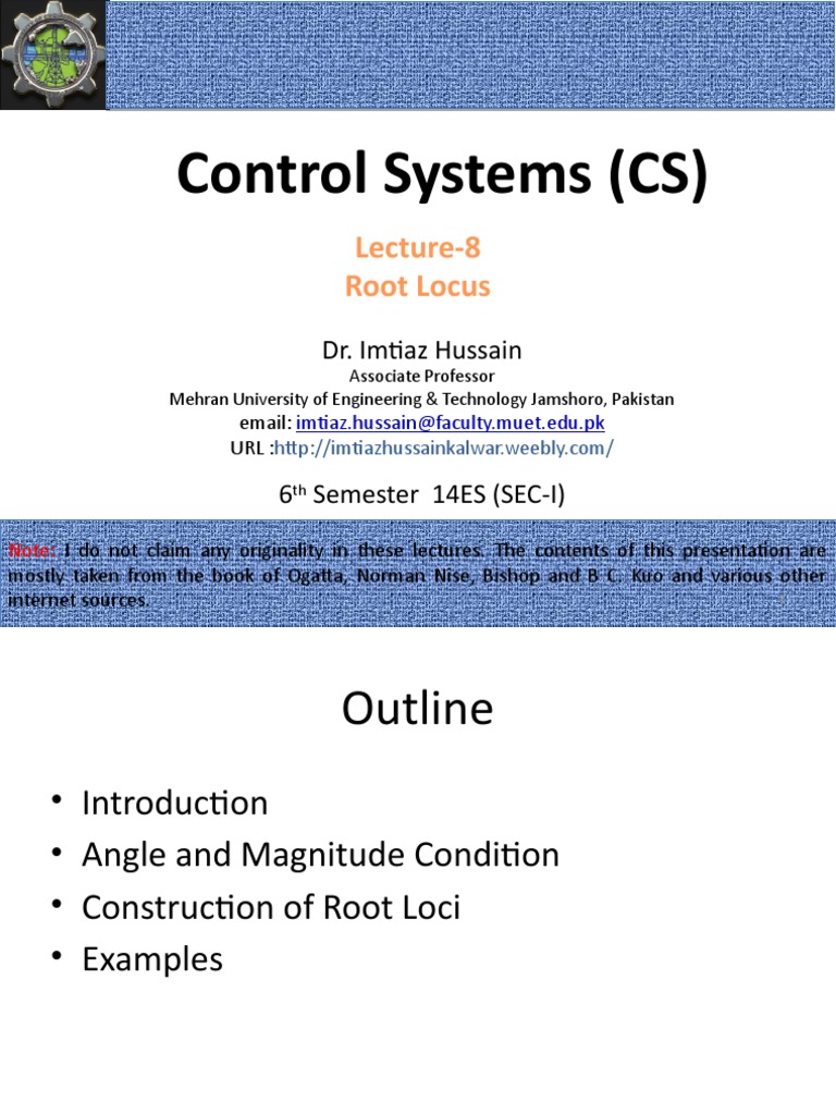 Control Systems (CS) : Lecture-8 Root Locus | PDF | Mathematical ...