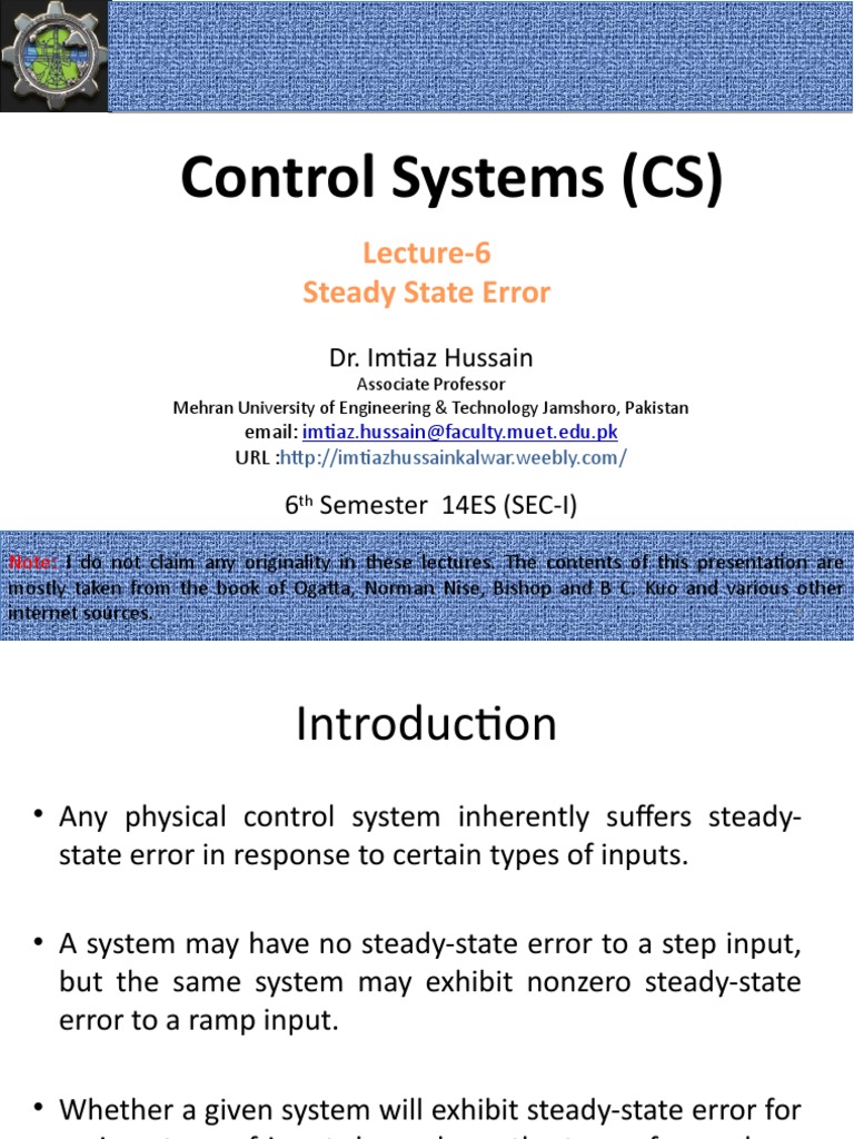 Steady State Error in Control Systems | PDF | Steady State | Control System