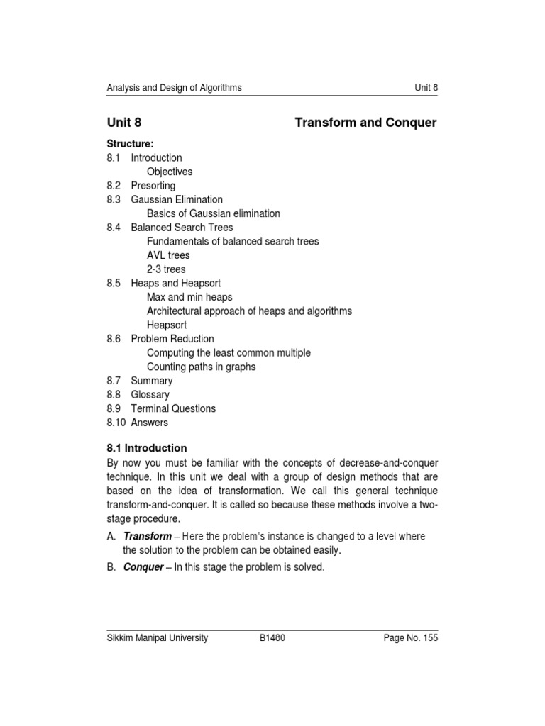 Unit 8 Transform and Conquer: Structure | PDF | Matrix (Mathematics) | Discrete Mathematics