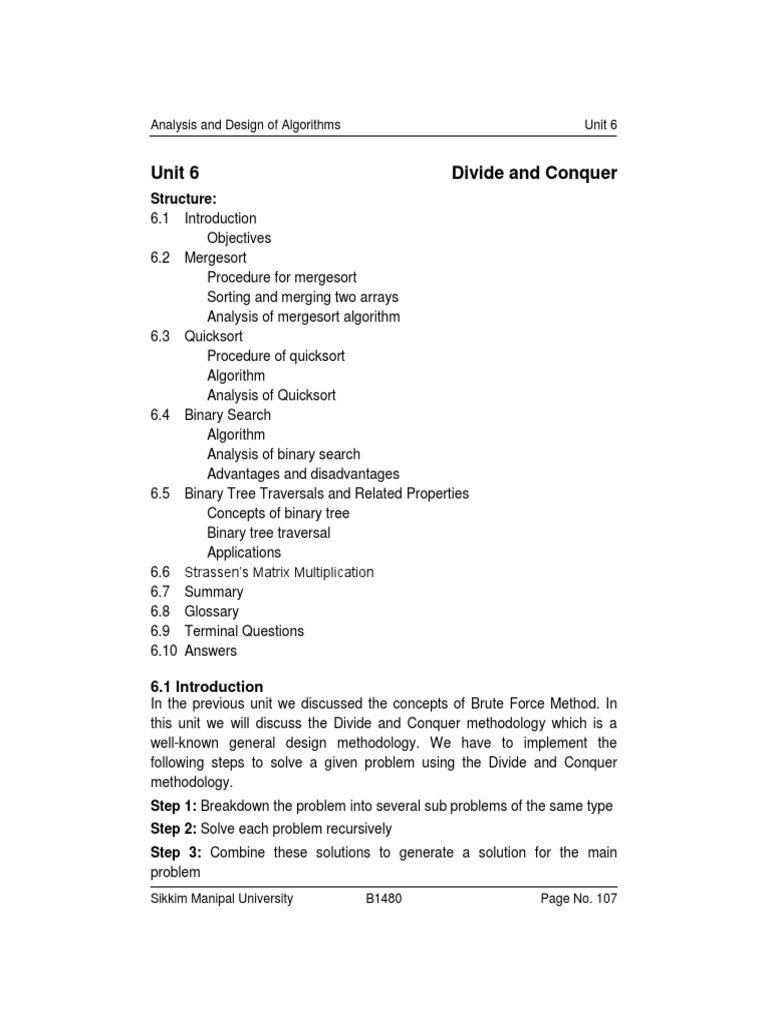Unit 6 Divide and Conquer: Structure | PDF | Mathematical Logic ...
