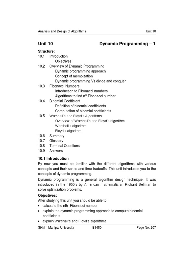 Unit 10 Dynamic Programming - 1: Structure | PDF | Dynamic Programming | Matrix (Mathematics)