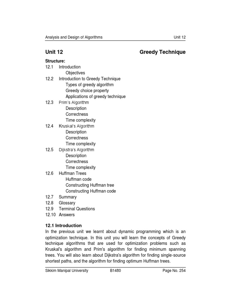 Unit 12 Greedy Technique: Structure | PDF | Data Compression ...