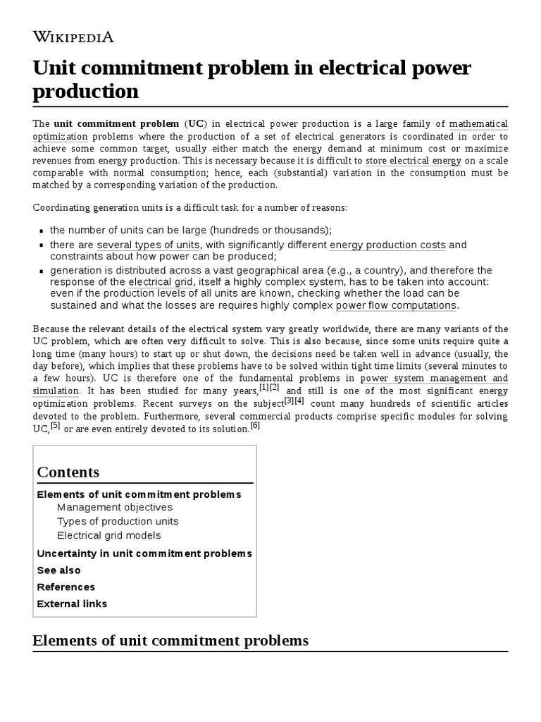 Unit Commitment Problem in Electrical Power Production | PDF | Electrical Grid | Hydroelectricity