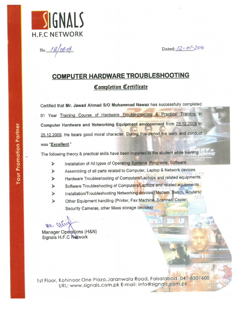Certificate of Computer Hardware Troubleshooting | PDF