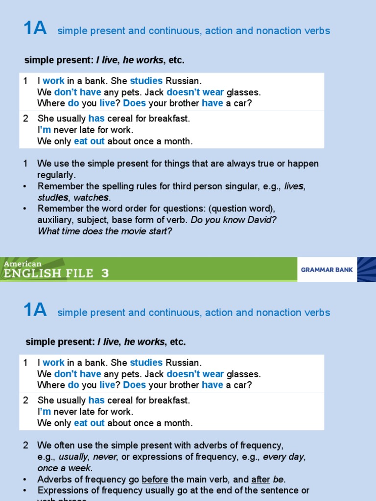 Simple Present and Continuous, Action and Nonaction Verbs | PDF | Verb ...