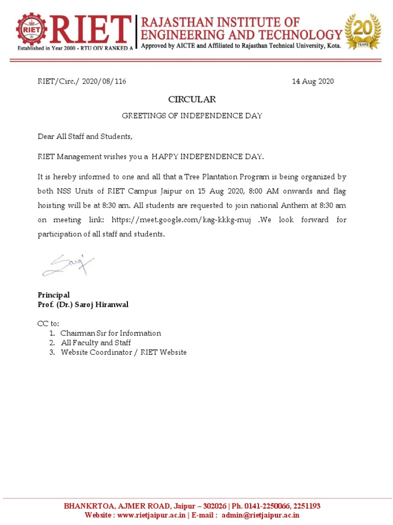 Independence Day Flag Hoisting Notice | PDF