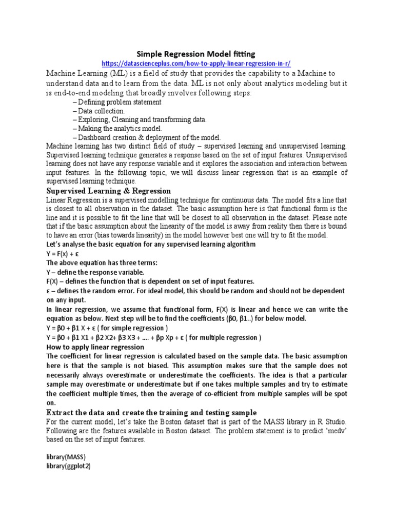 Simple Regression Model Fitting Pdf Regression Analysis Machine 1989