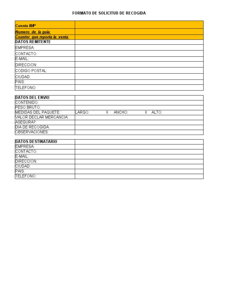 Formato de Solicitud de Recogida | PDF | Negocios | Derecho