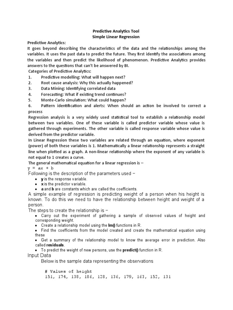 Predictive Analytics Tool Simple Linear Regression | PDF | Linear Regression | Predictive Analytics