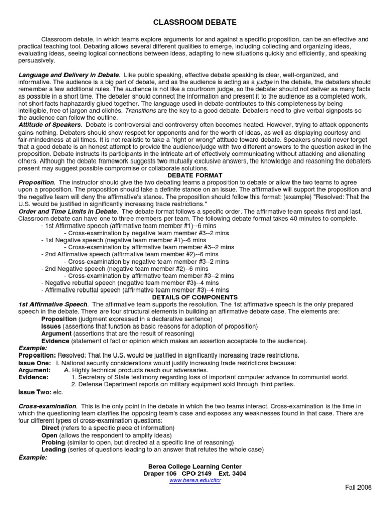 Classroom Debate | PDF