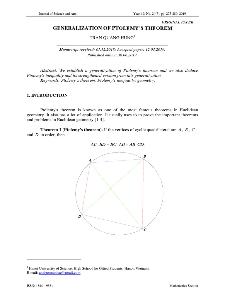 Generalization of Ptolemy's Theorem | PDF | Teaching Mathematics ...