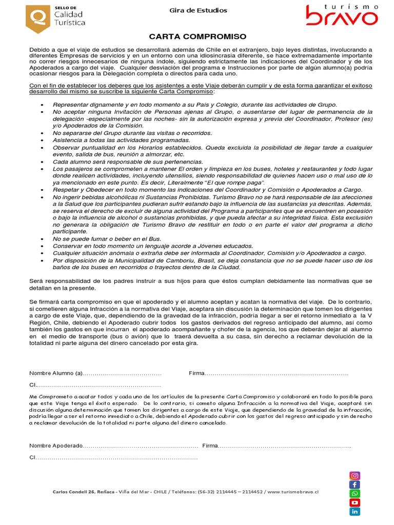 Carta Compromiso Viaje de Estudios | PDF | Gobierno