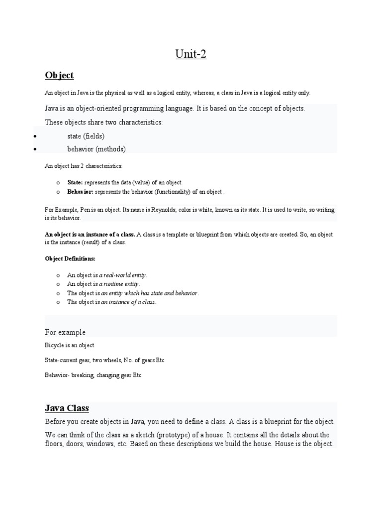 Unit-2: Object | PDF | Method (Computer Programming) | Class (Computer ...