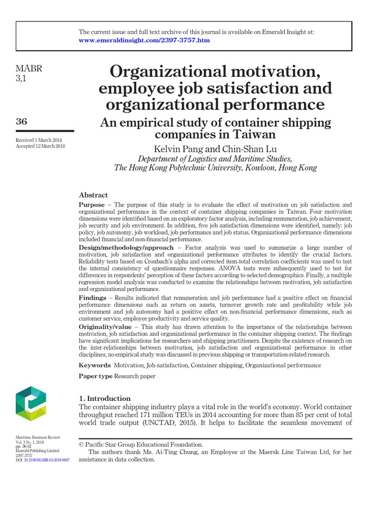 Organizational Motivation, Employee Job Satisfaction and Organizational ...