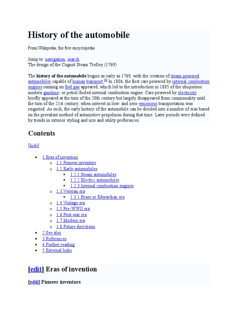 Evolution of the Automobile History | PDF | Car | Vehicle Industry