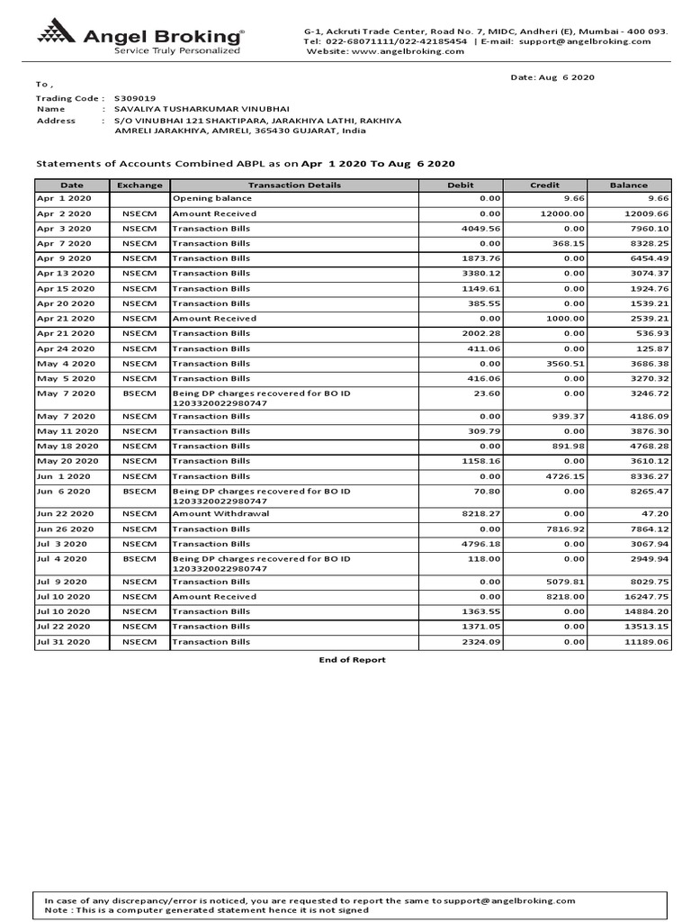 Client Ledger Statement of All Segments S309019 | PDF | Financial ...