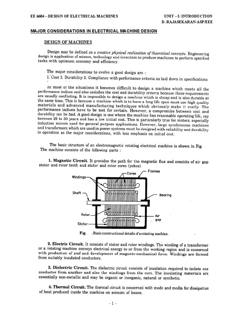 Major Considerations in Electrical Machine Design Design of Machines ...