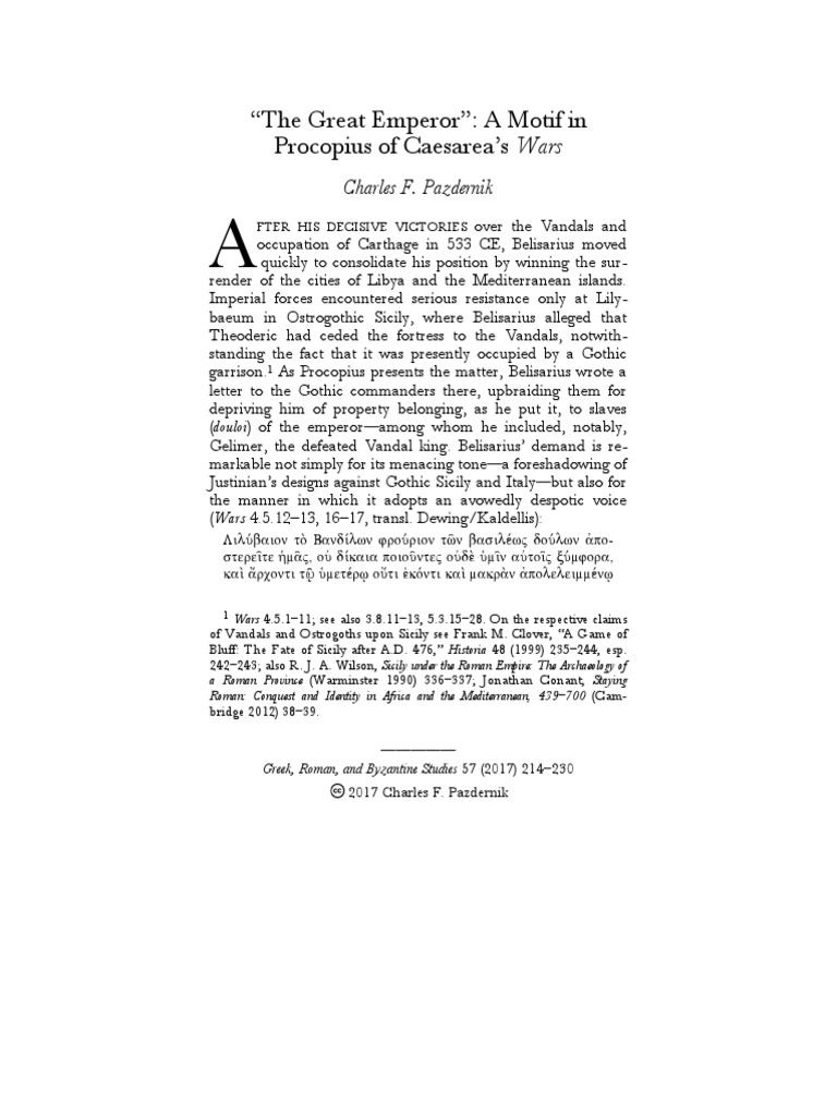 The Great Emperor A Motif in Procopius PDF | PDF | Justinian I ...