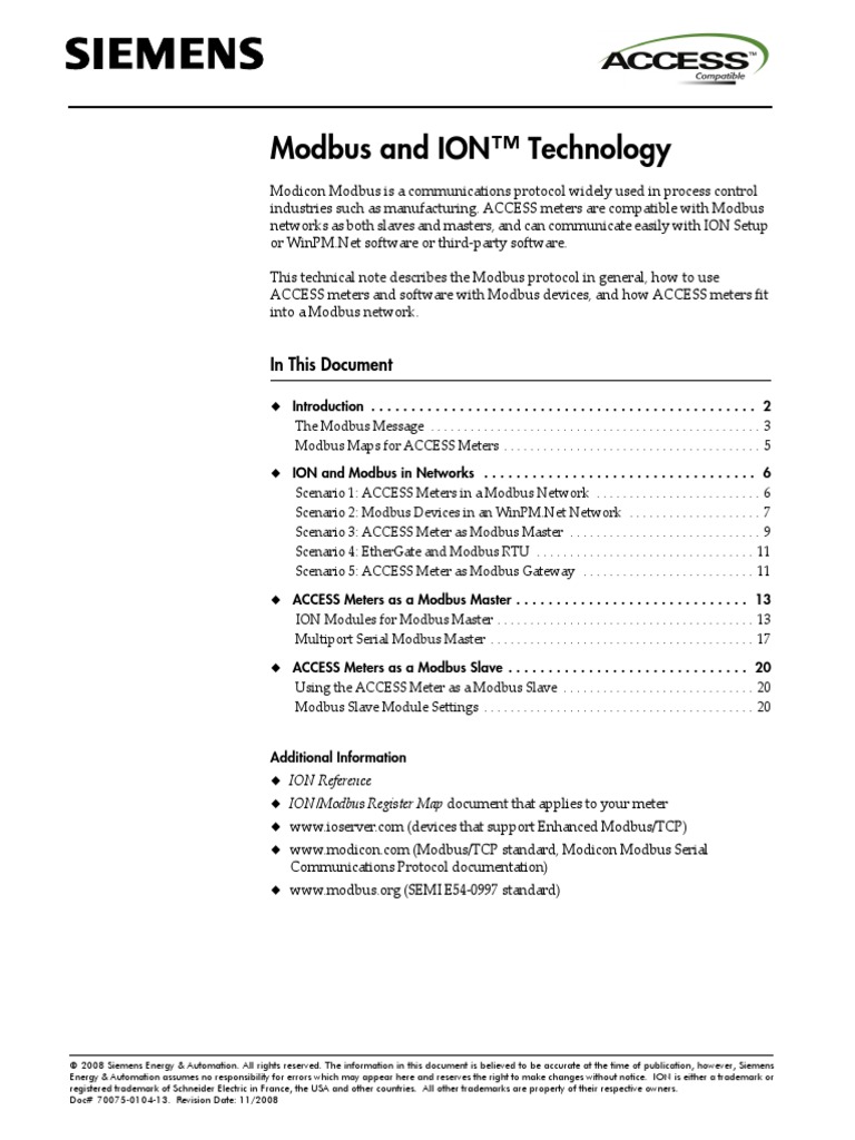 Siemens Modbus and Ion Technology | PDF | Transmission Control Protocol ...