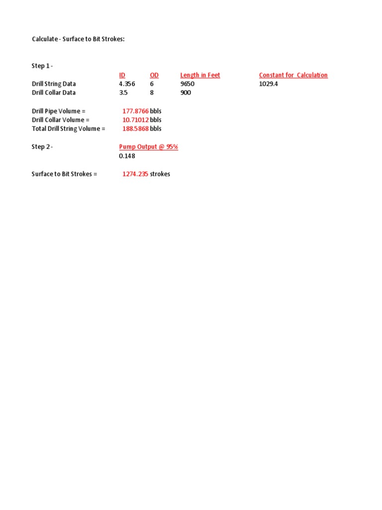 ID OD Length in Feet Constant For Calculation: Calculate - Surface To ...