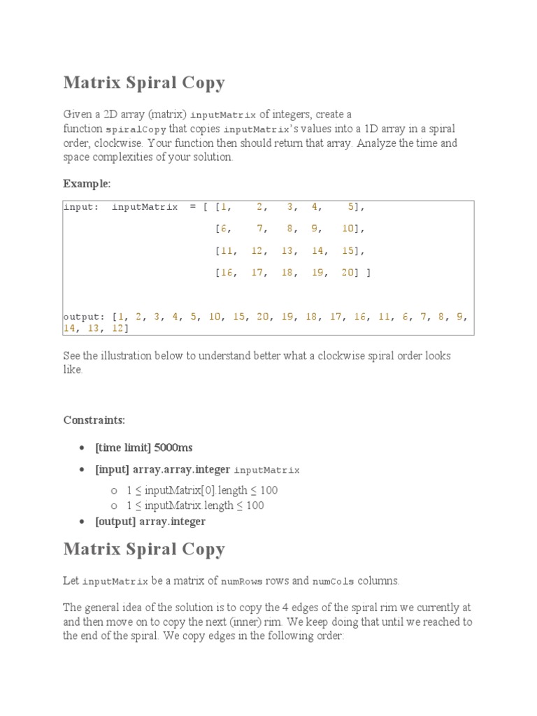 Matrix Spiral Copy: Example | PDF | Matrix (Mathematics) | Linear Algebra
