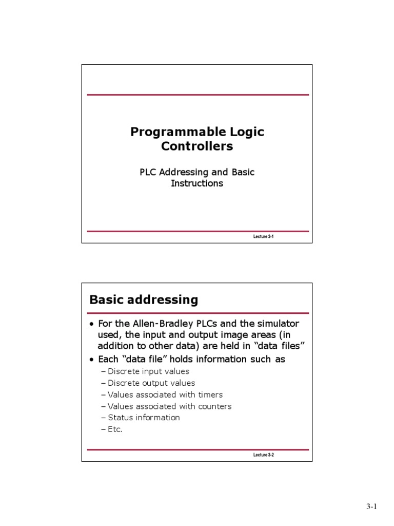 LECT03 - PLC Addressing and Basic Instructions | PDF | Programmable ...