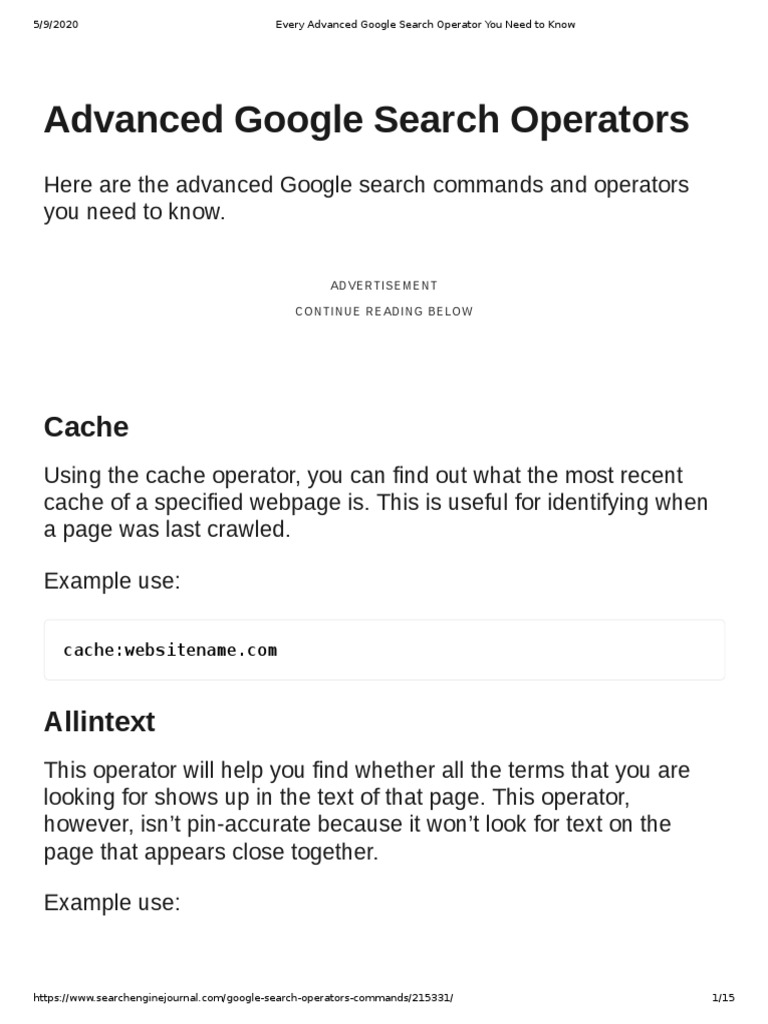 Every Advanced Google Search Operator You Need To Know | PDF | Search ...