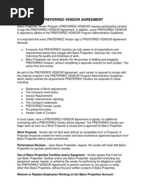Preferred Vendor Agreement Template