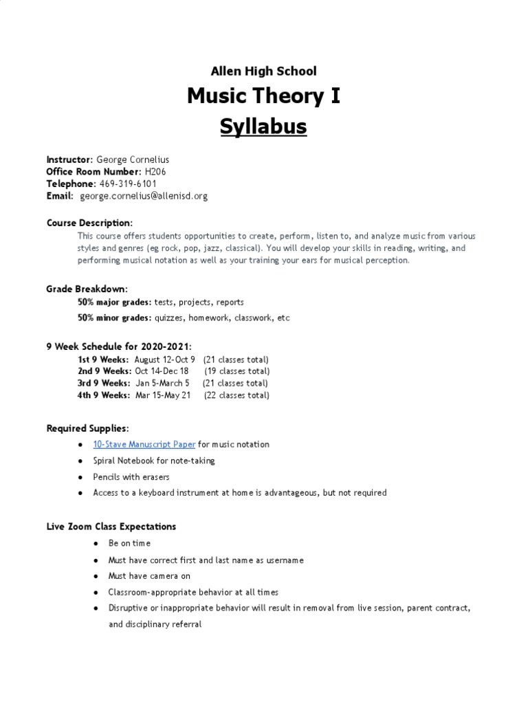 Music Theory I Syllabus 2020-2021 PDF | PDF | Music Theory | Musicology