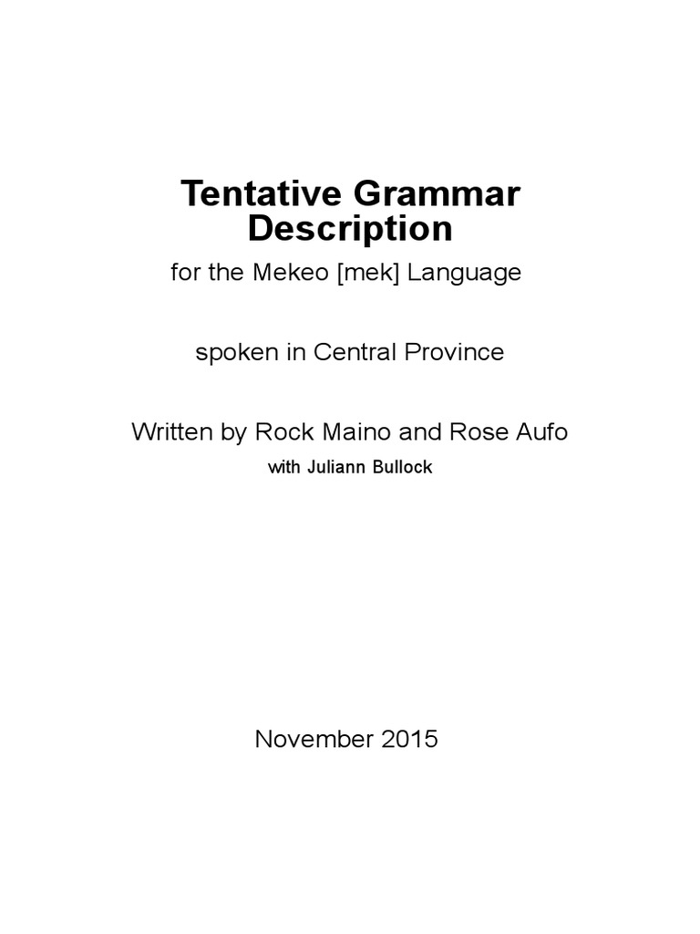 Mekeo 1 Grammar Description DYL 2015 | PDF | Noun | Grammatical Number