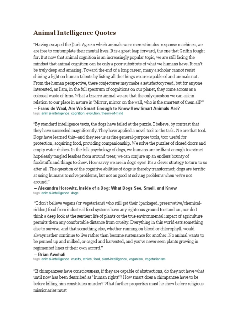 Animal Intelligence Quotes | PDF | Chimpanzee | Human