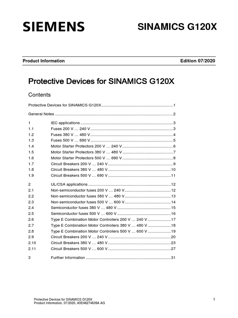 SINAMICS G120X Protective Devices Guide | PDF | Fuse (Electrical ...