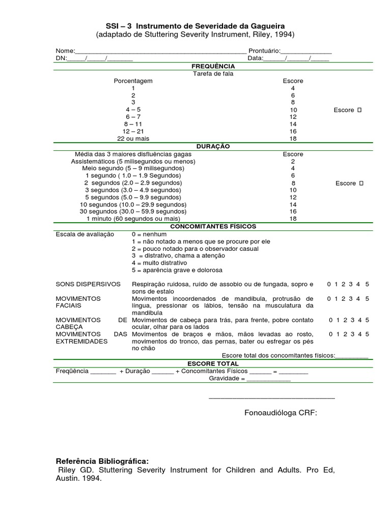 SSI 3 - Teste de Severidade Da Gagueira | PDF | Bem-estar | Médico