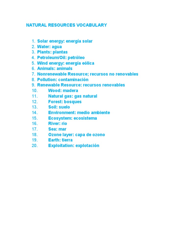 Natural Resources Vocabulary | PDF