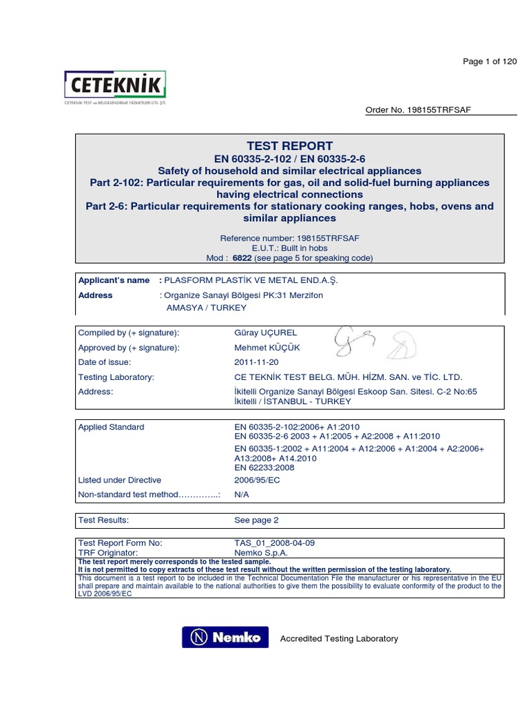 Test Report: Applicant's Name: PLASFORM PLAST Address: Organize Sanayi ...