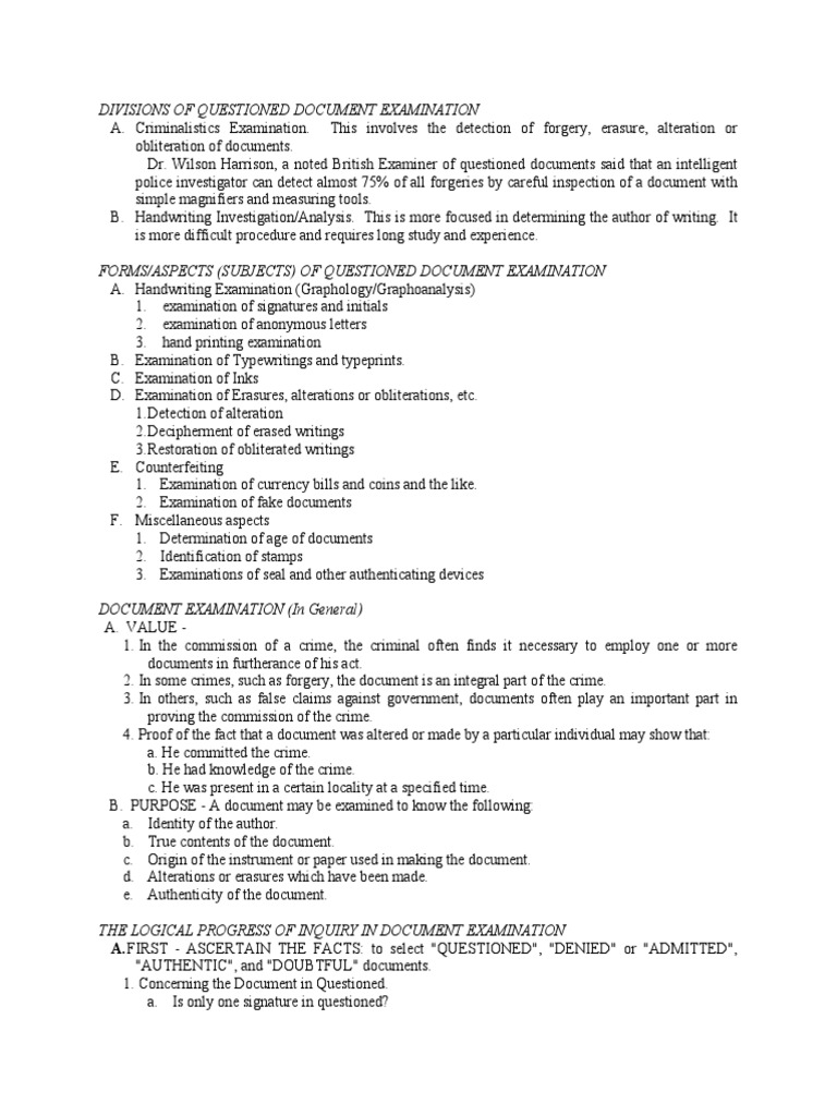 Divisions of Questioned Document Examination | PDF | Graphology | Police