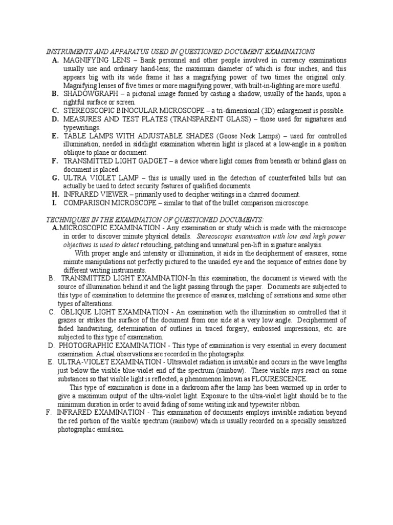 Instruments and Apparatus Used in Questioned Document Examinations ...